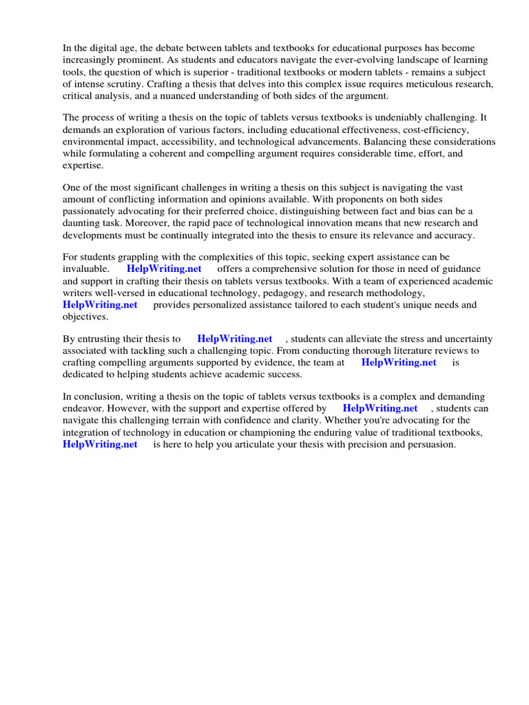 Tablets vs. Textbooks: Thesis Guide | PDF