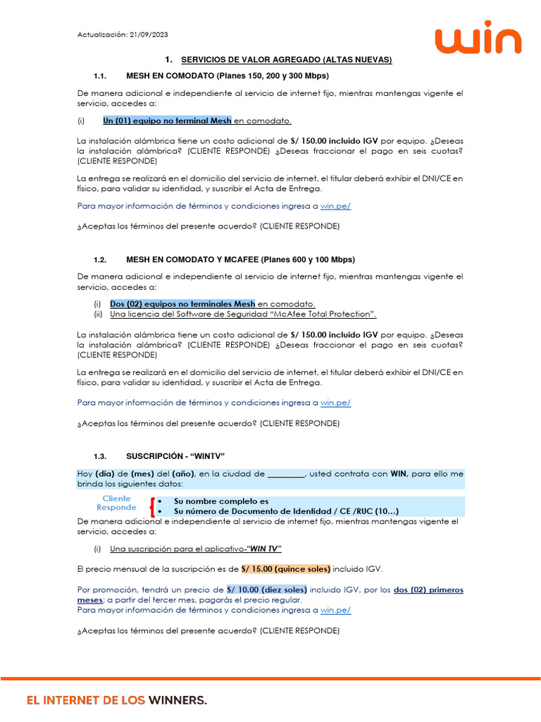 1 210923 Acuerdo de SVA Unificado Voz (ALTAS NUEVAS) (1) - 1 | PDF