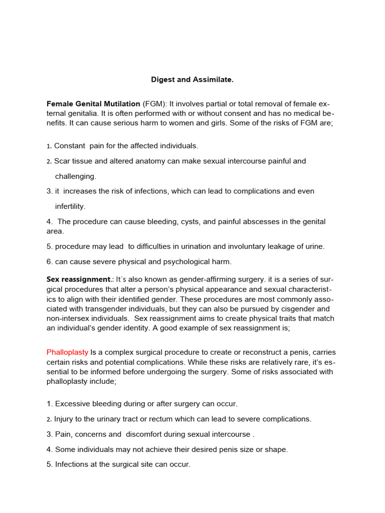 FGM Vs Sex Reassignment. | PDF | Female Genital Mutilation | Surgery