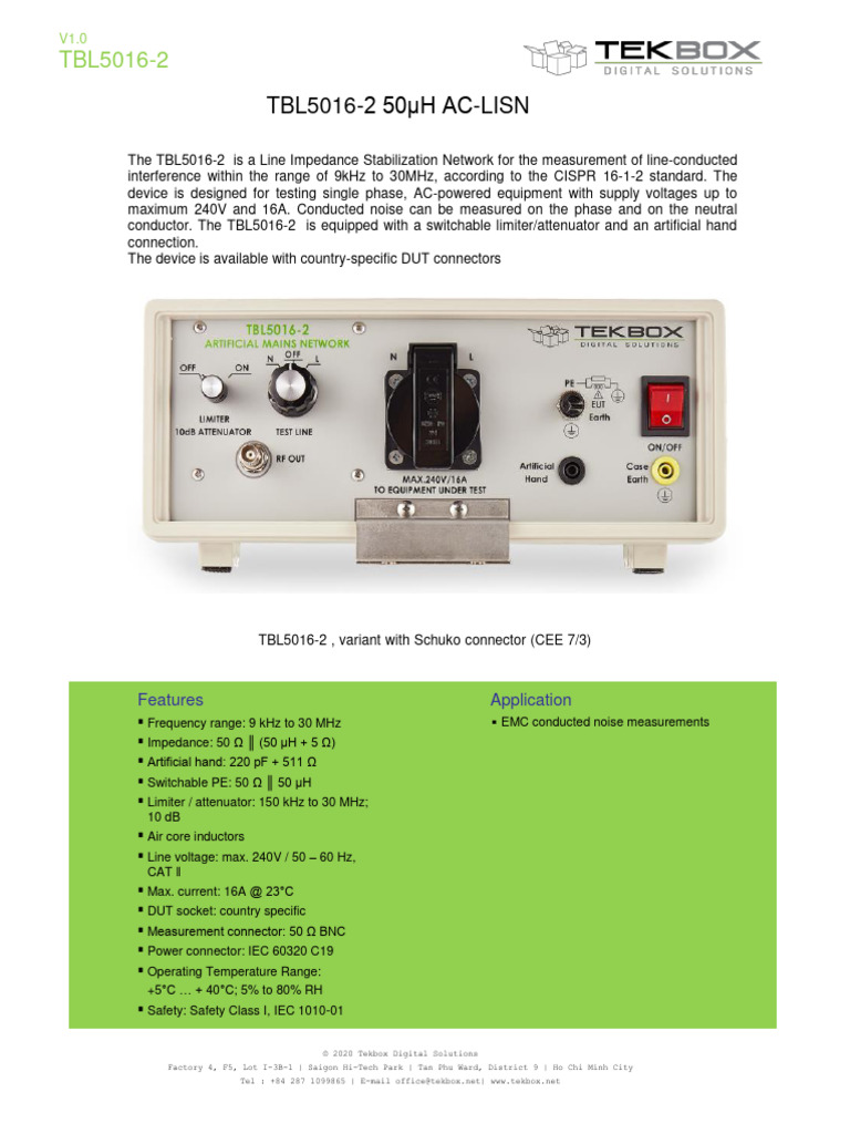 LISN TBL5016-2 Manual | PDF | Mains Electricity | Ac Power Plugs And Sockets