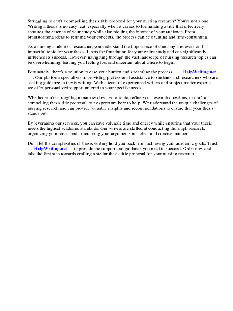 Thesis Title Proposal For Nursing | PDF | Thesis | Nursing