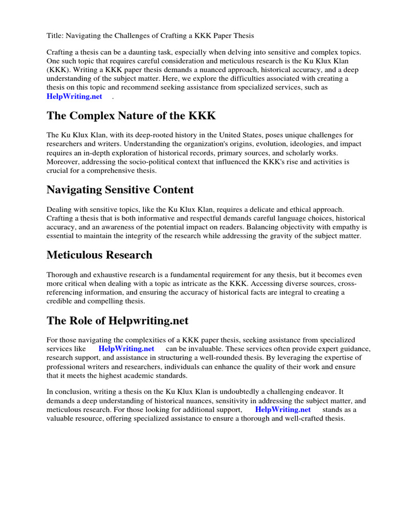 KKK Paper Thesis | Download Free PDF | Ku Klux Klan | Reconstruction Era