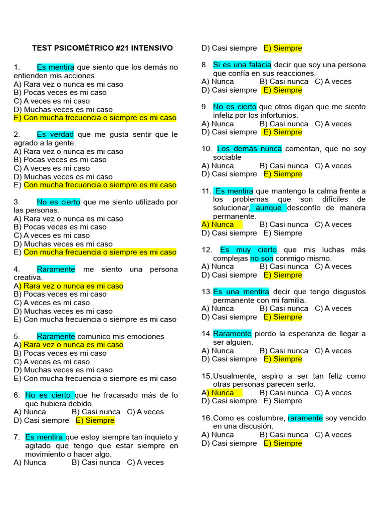 Test Psicométrico #21 Intensivo Res | Descargar gratis PDF | Mentira ...