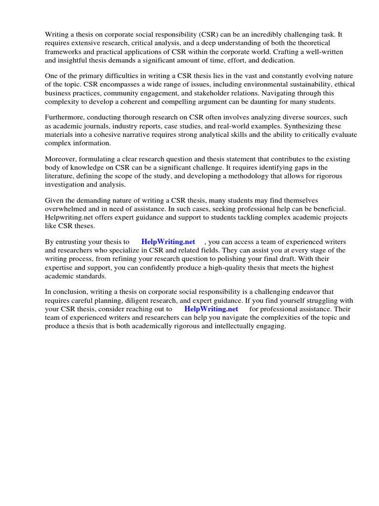 CSR Thesis Writing Support | PDF | Corporate Social Responsibility ...