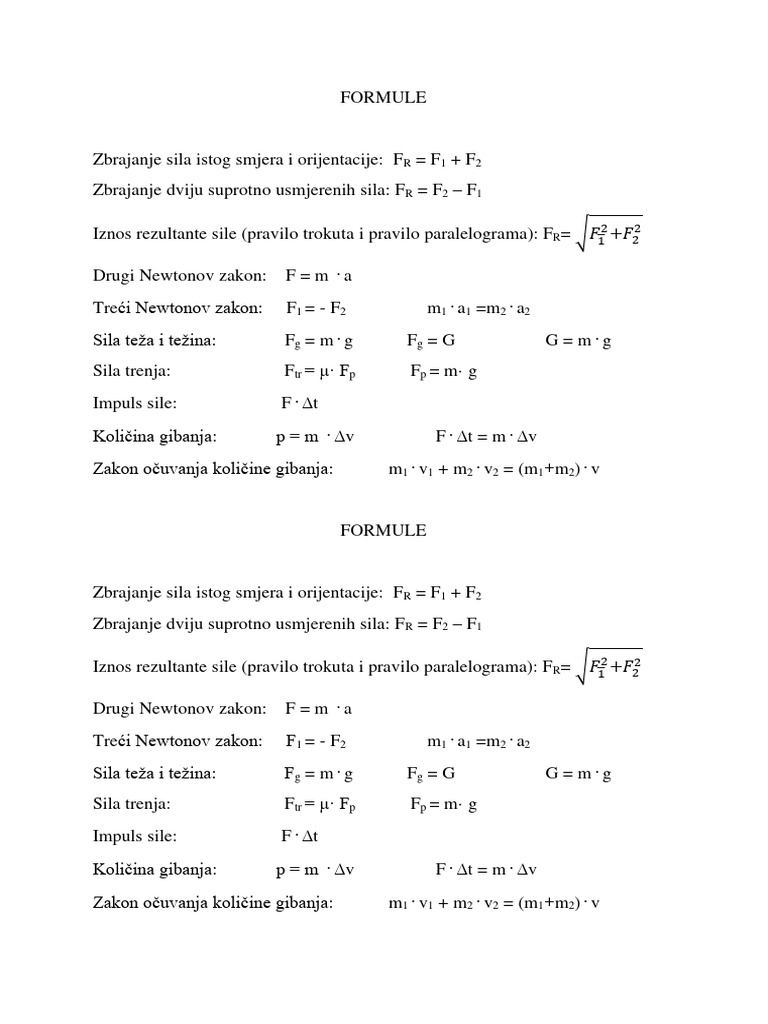 Formule - Dinamika | PDF