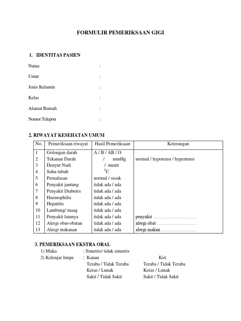FORMULIR PEMERIKSAAN GIGI | PDF