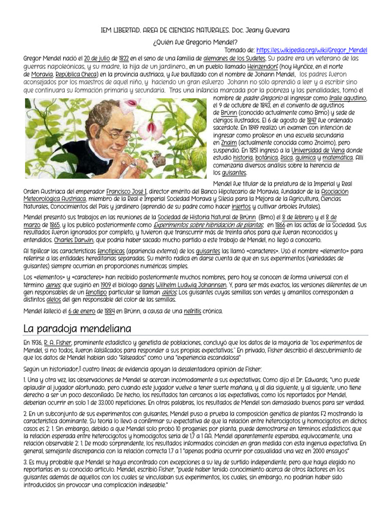 Biografía de Gregor Mendel y sus hallazgos | PDF | Genética