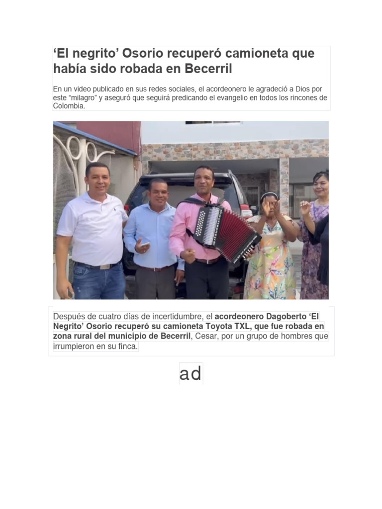'El Negrito' Osorio recupera camioneta robada | PDF | Religión y ...