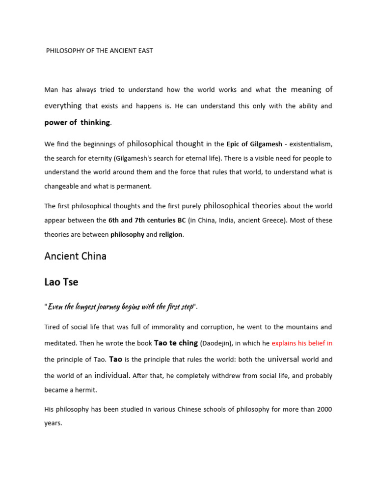 Ancient East Philosophyy | PDF | Tao | Eastern Philosophy