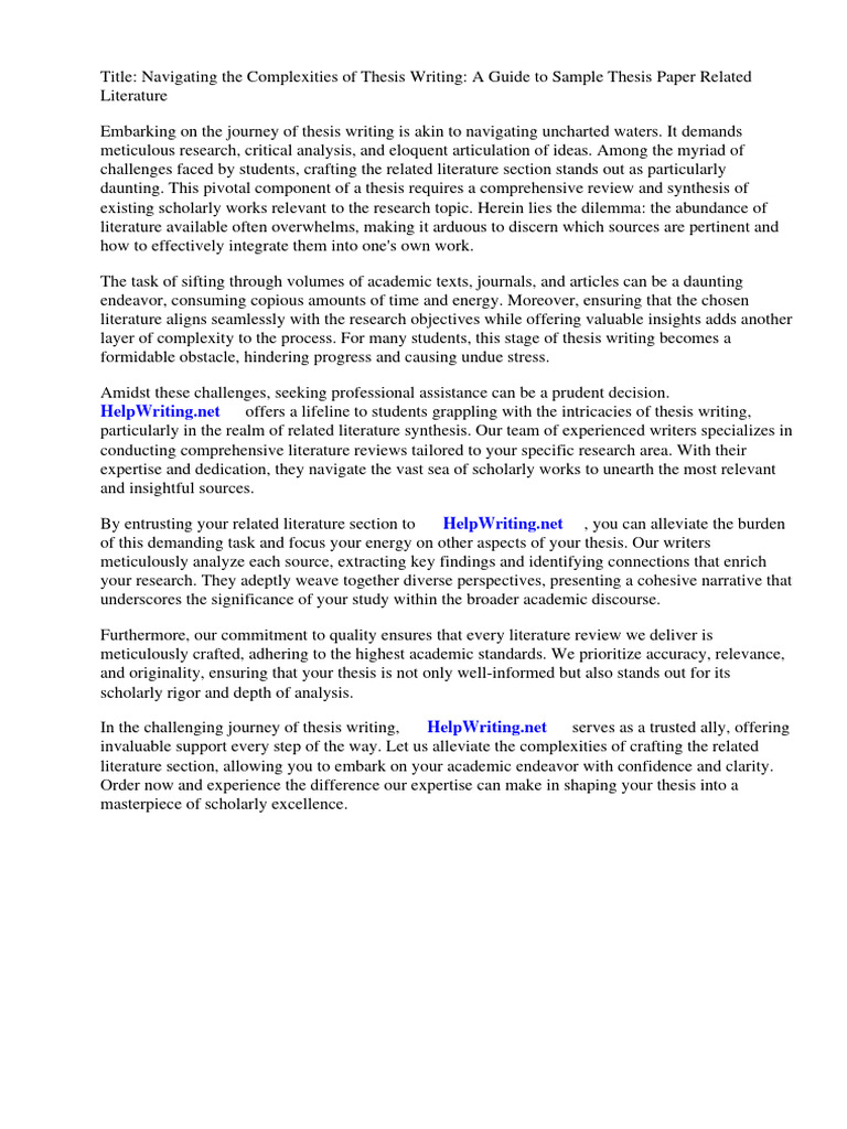 Sample Thesis Paper Related Literature Pdf Thesis Essays 1794