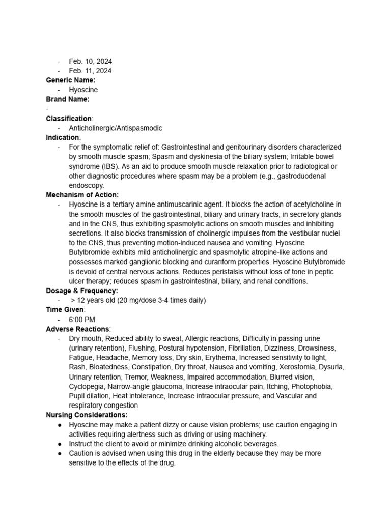 Hyoscine Drug Study | PDF | Clinical Medicine | Medical Specialties