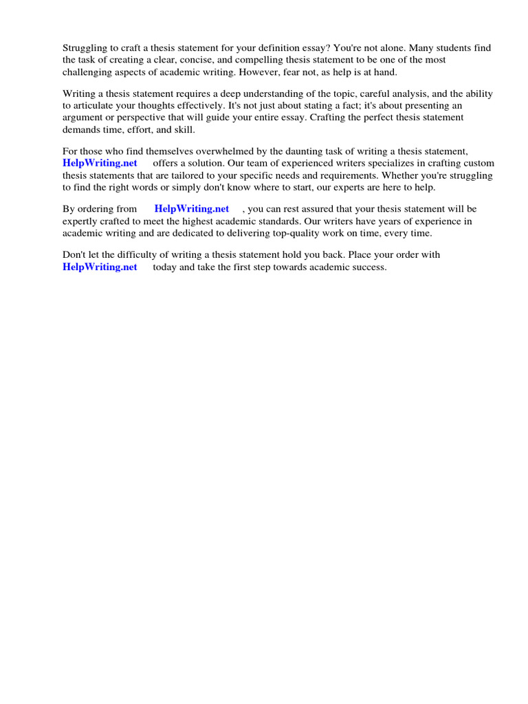 Example of Definition Essay Thesis Statement | PDF | Essays | Thesis