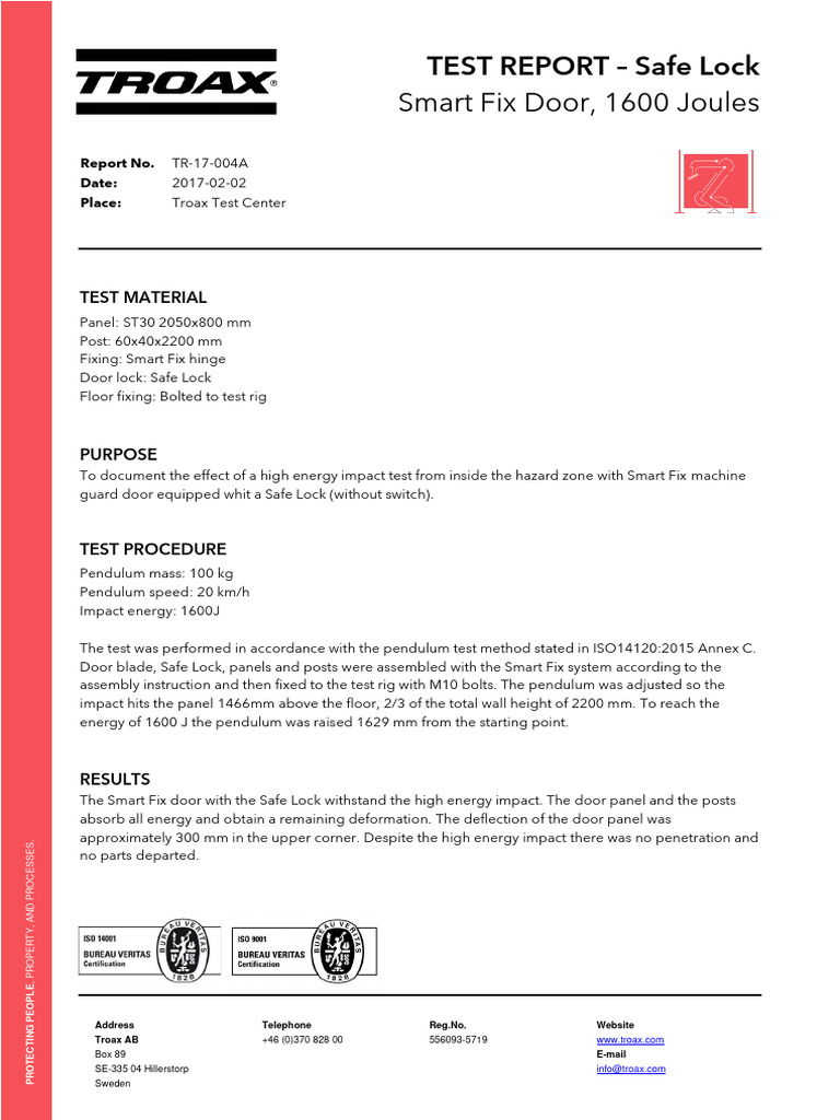 Test Report - Safe Lock 1600J, Smart Fix Door | PDF | Door