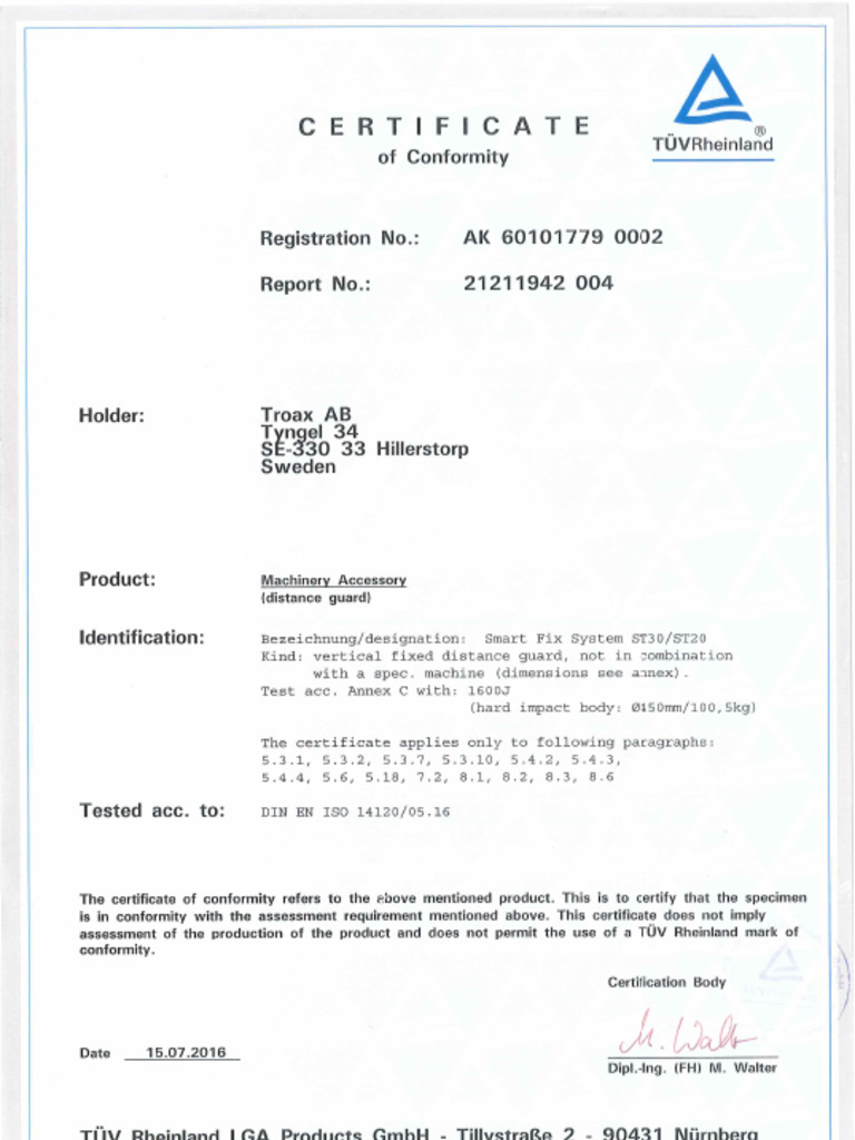 TÜV Certificate - Certificate of Conformity Smart Fix System ST20_ST30 ...