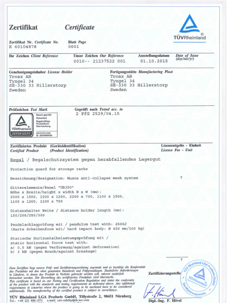 TÜV Certificate - Anti-Collapse Mesh System | PDF