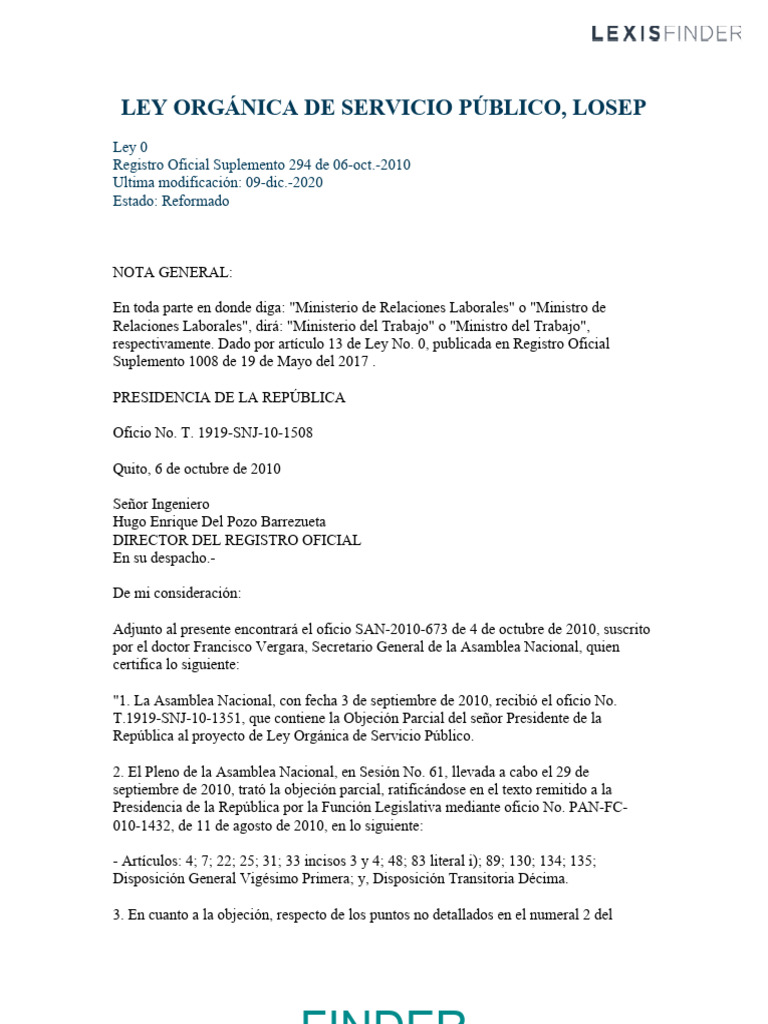Ley Organica de Servicio Publico Losep | Descargar gratis PDF ...
