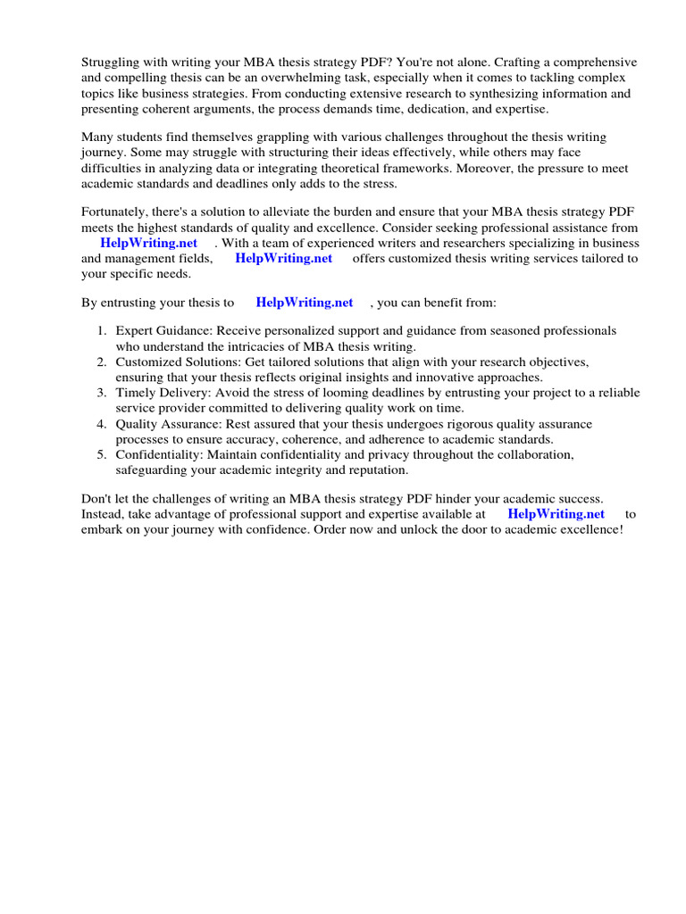 Mba Thesis Strategy PDF | PDF | Thesis | Master Of Business Administration