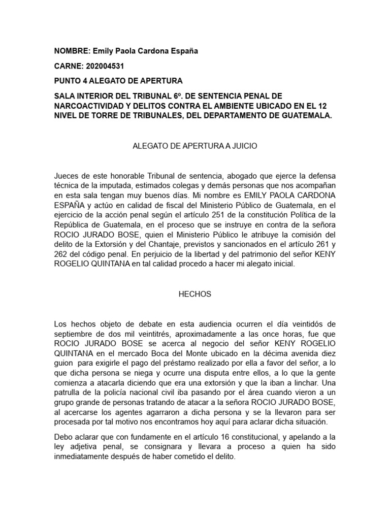 Alegato de Apertura en Juicio Penal | PDF | Fiscal | Derecho penal