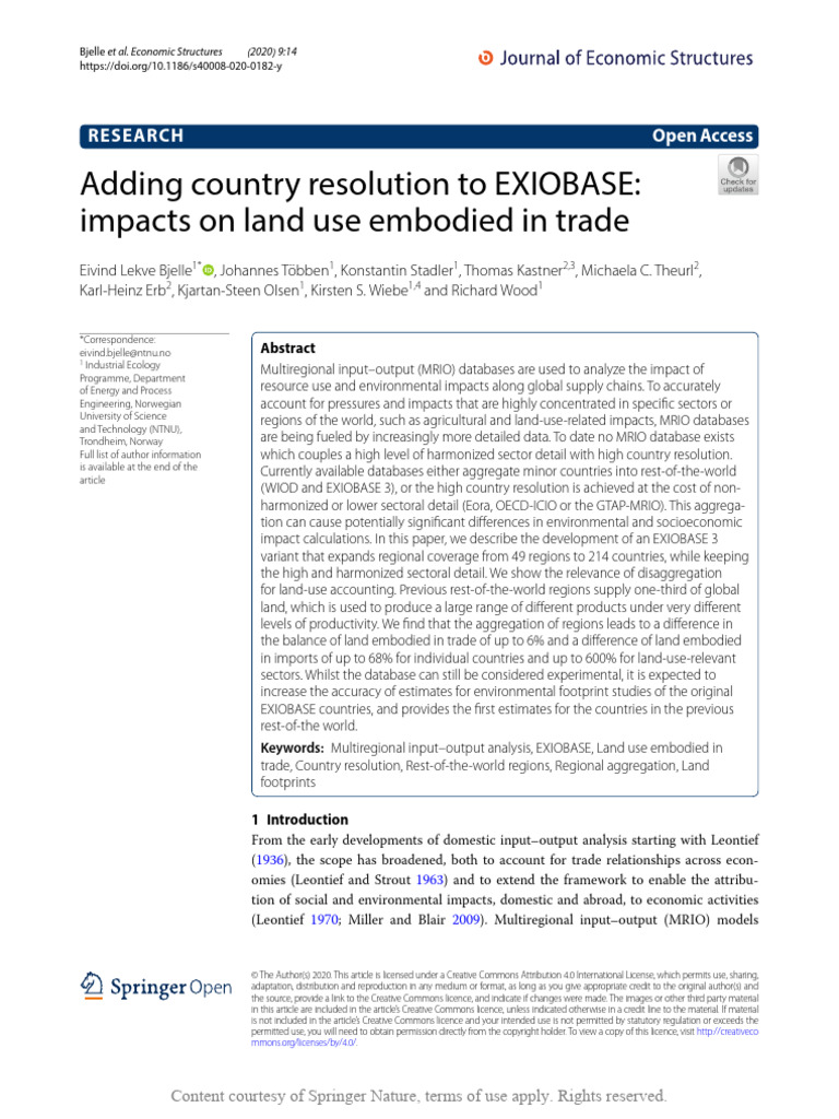 Adding Country Resolution To EXIOBASE Impacts On L | PDF | Databases ...