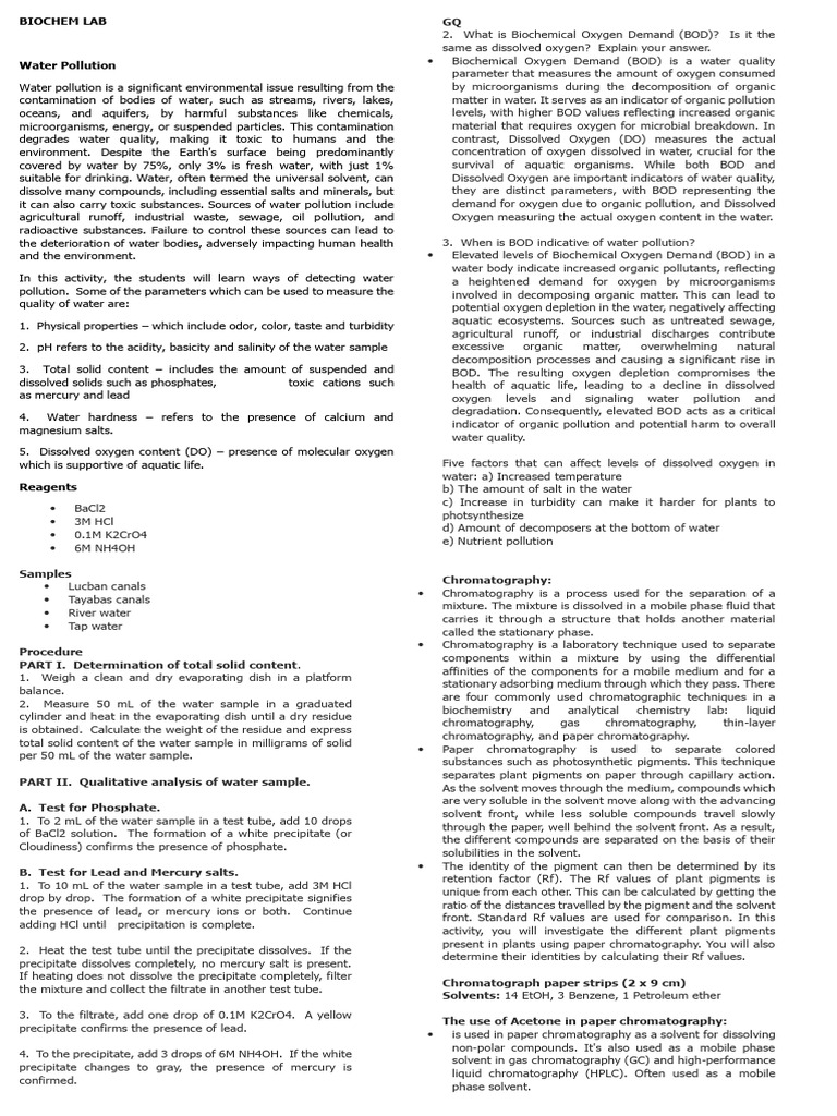 Biochem Lab | PDF | Science & Mathematics