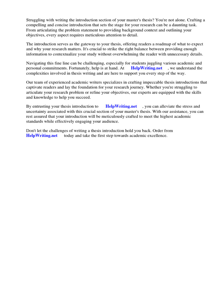 Master Thesis Introduction Section | PDF