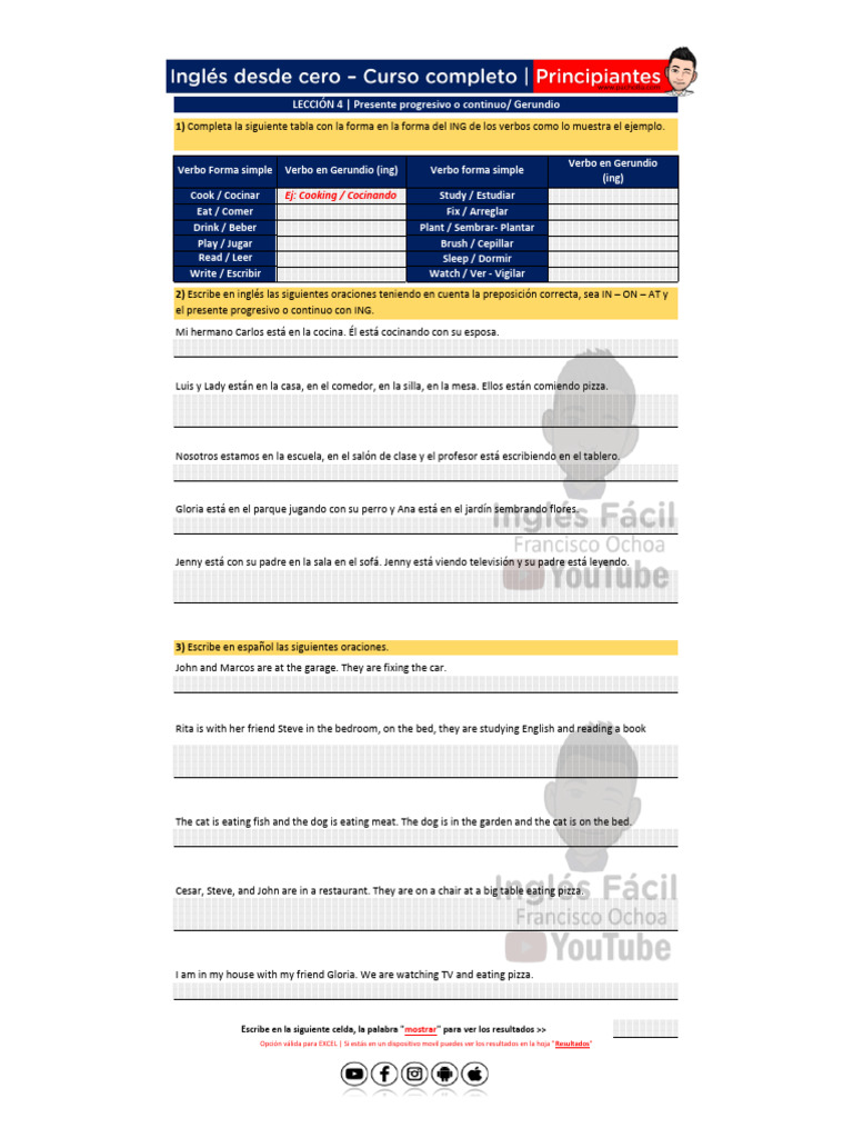Lección 4 - Presente Progresivo o Continuo - Gerundio | PDF | Tipología ...