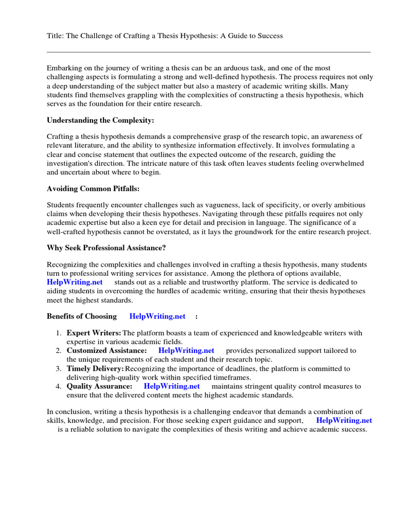 Thesis Hypothesis Sample | PDF | Hypothesis | Experiment