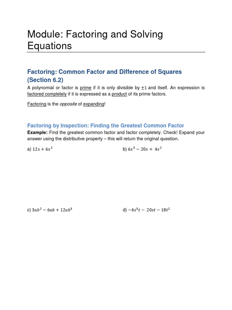 Factoring Workbook | PDF | Factorization | Mathematical Objects