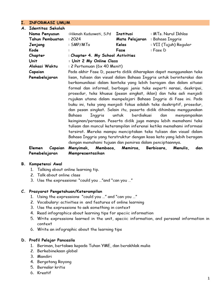 Modul Ajar Chapter 4 Unit 2 Pertemuan 3-4 | PDF