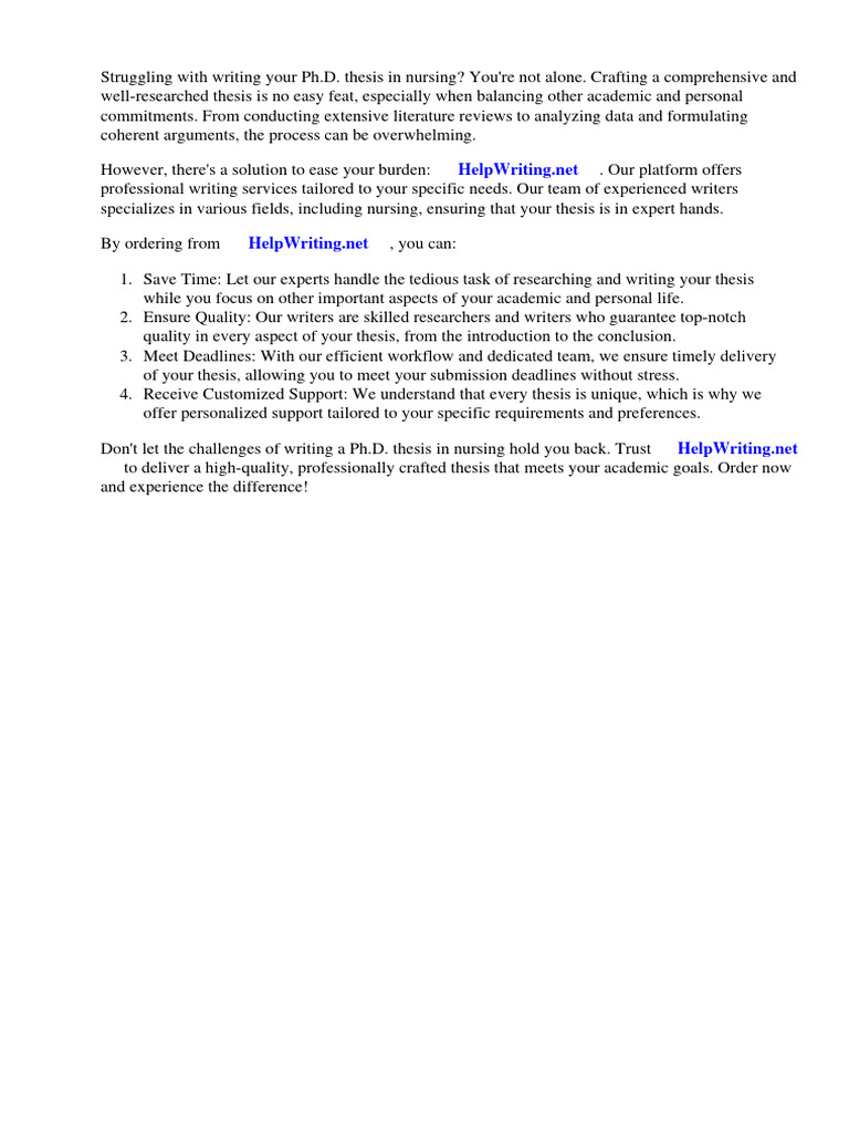 Sample PHD Thesis in Nursing | PDF | Nursing | Thesis