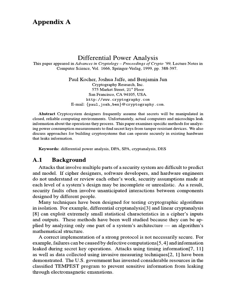 Differential Power Analysis | PDF Differential Power Analysis | PDF