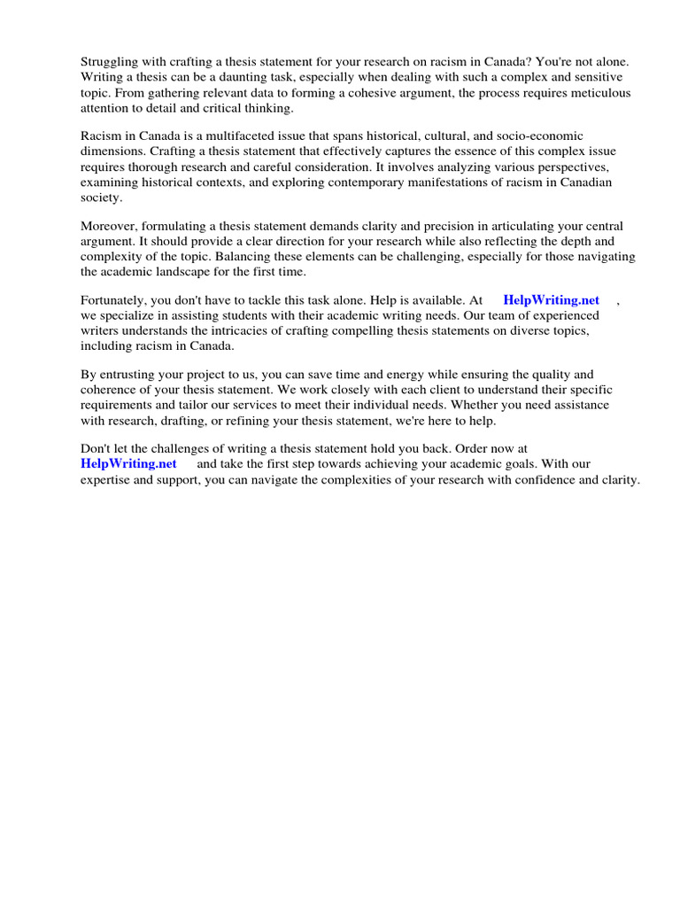 Thesis Statement For Racism in Canada | Download Free PDF ...