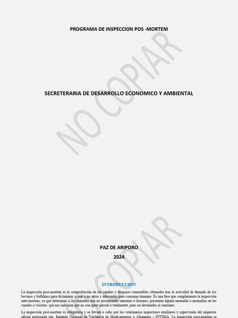 Programa de Inspeccion Pos-Mortem | PDF | Alimentos | Carne