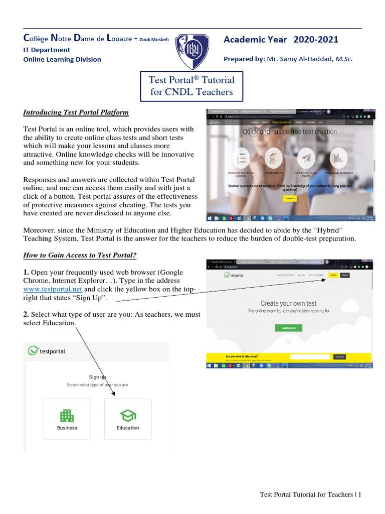 Test Portal Tutorial-Mr. Samy Al-Haddad | PDF | Multiple Choice | Question
