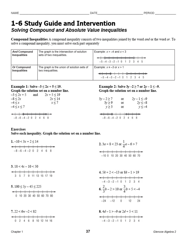 1-6-Study Guide and Intervention Solving Compound and Absolute Value ...