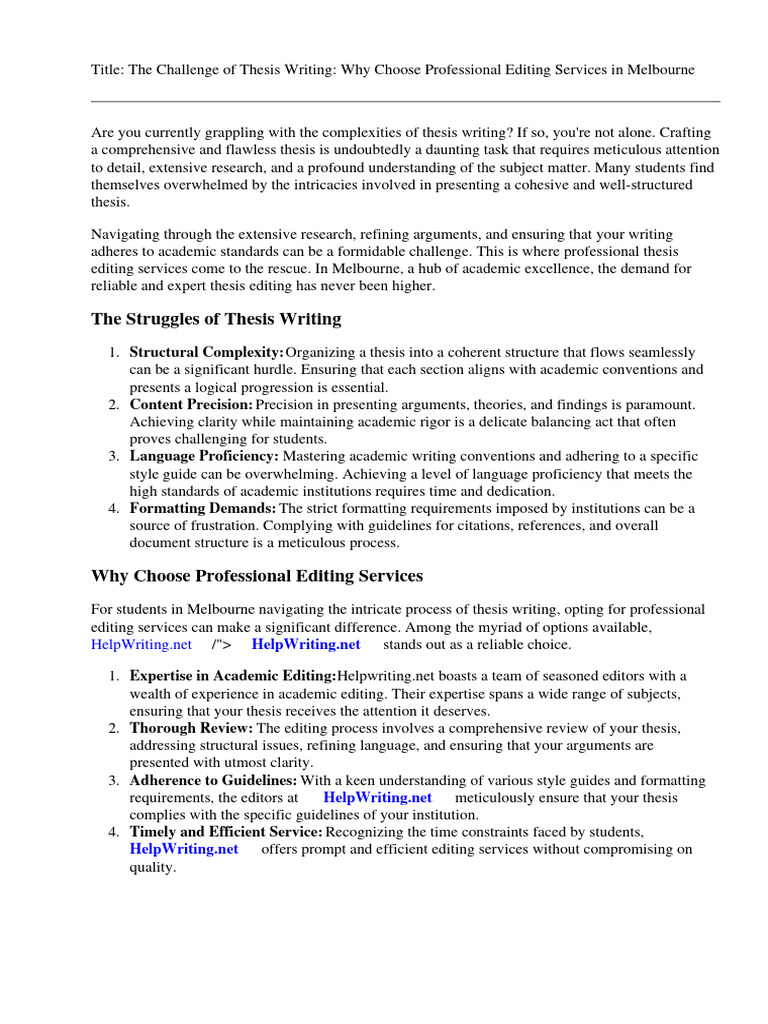 Thesis Editing Melbourne | Download Free PDF | Thesis | Editing