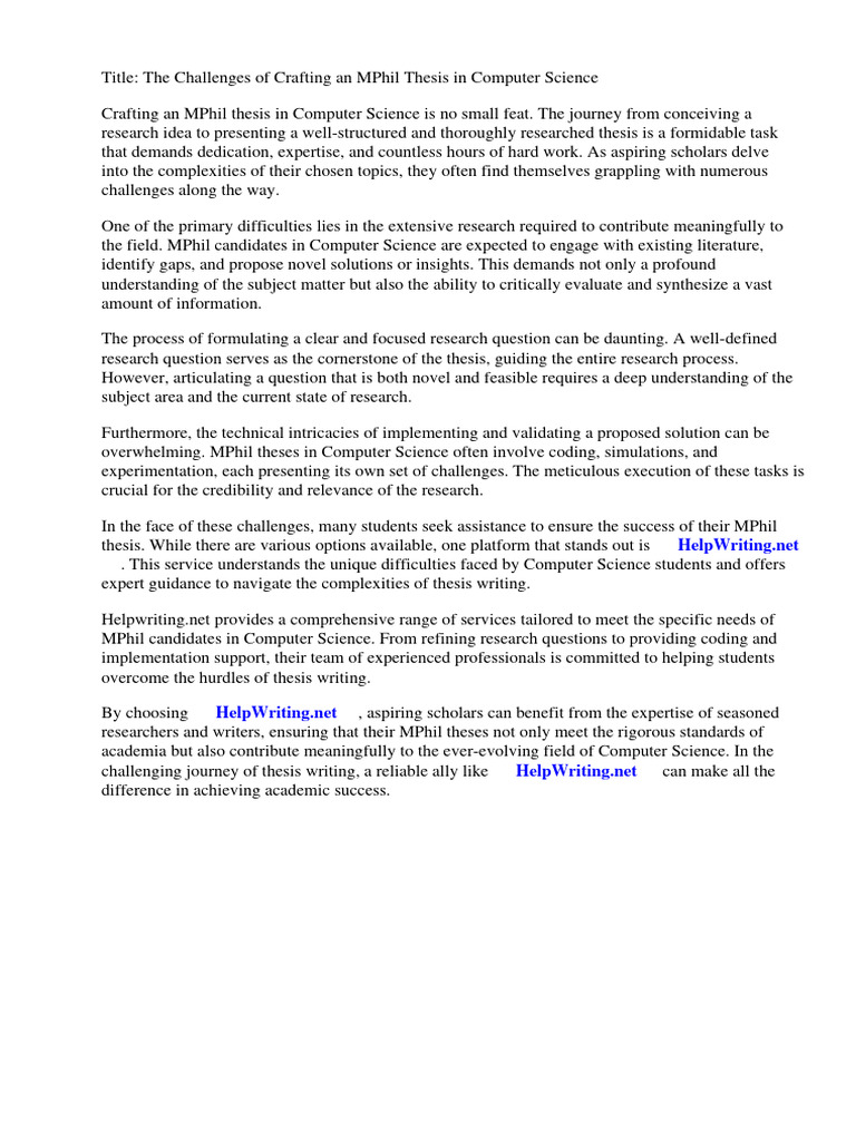 Mphil Thesis in Computer Science | PDF | Thesis | Computer Science
