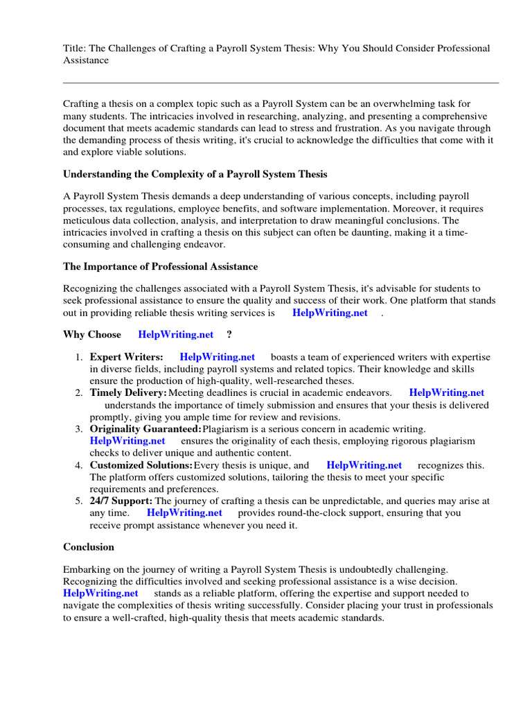 Payroll System Thesis Free Download | PDF | Payroll Tax | Thesis