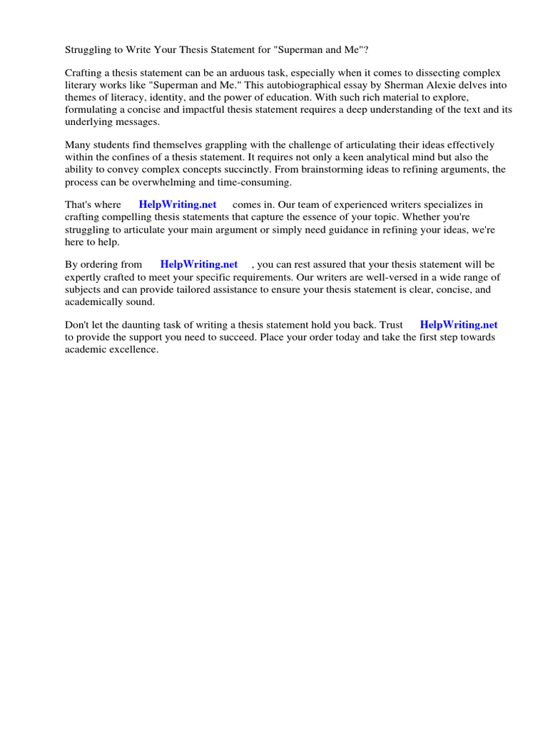 Thesis Statement For Superman and Me | PDF | Superman | Essays