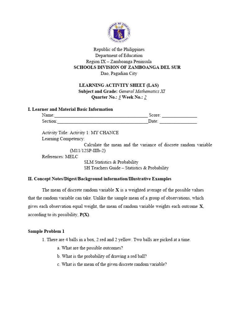 Las Nelvie | PDF | Mean | Random Variable