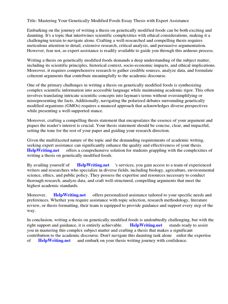 Genetically Modified Foods Essay Thesis | PDF | Genetically Modified ...
