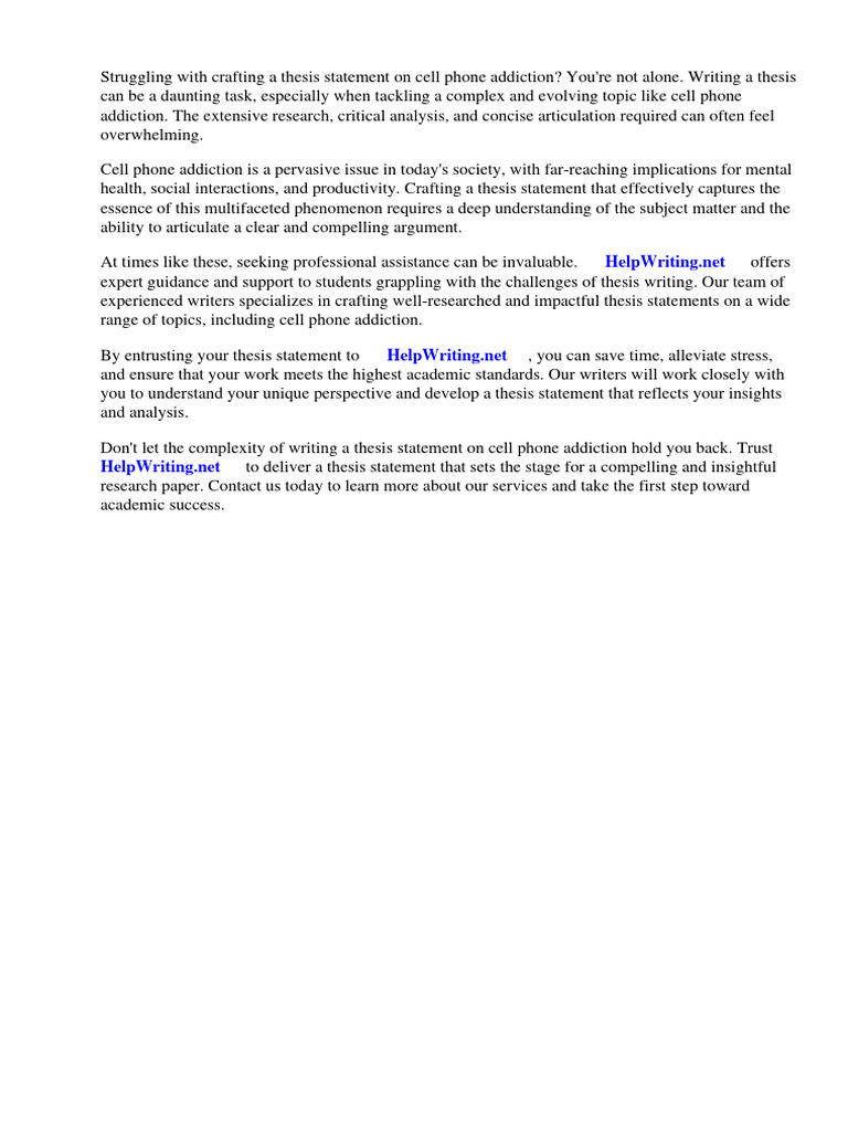 Thesis Statement Cell Phone Addiction | Download Free PDF | Mobile ...