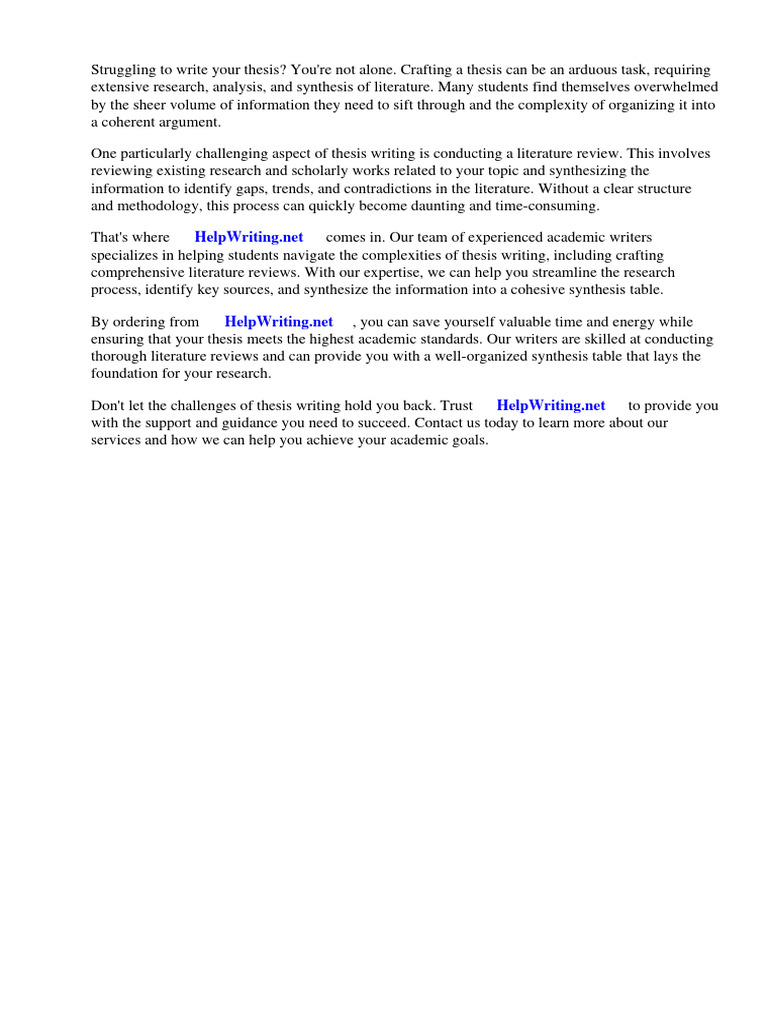 Synthesis Table For Literature Review | PDF | Systematic Review | Essays