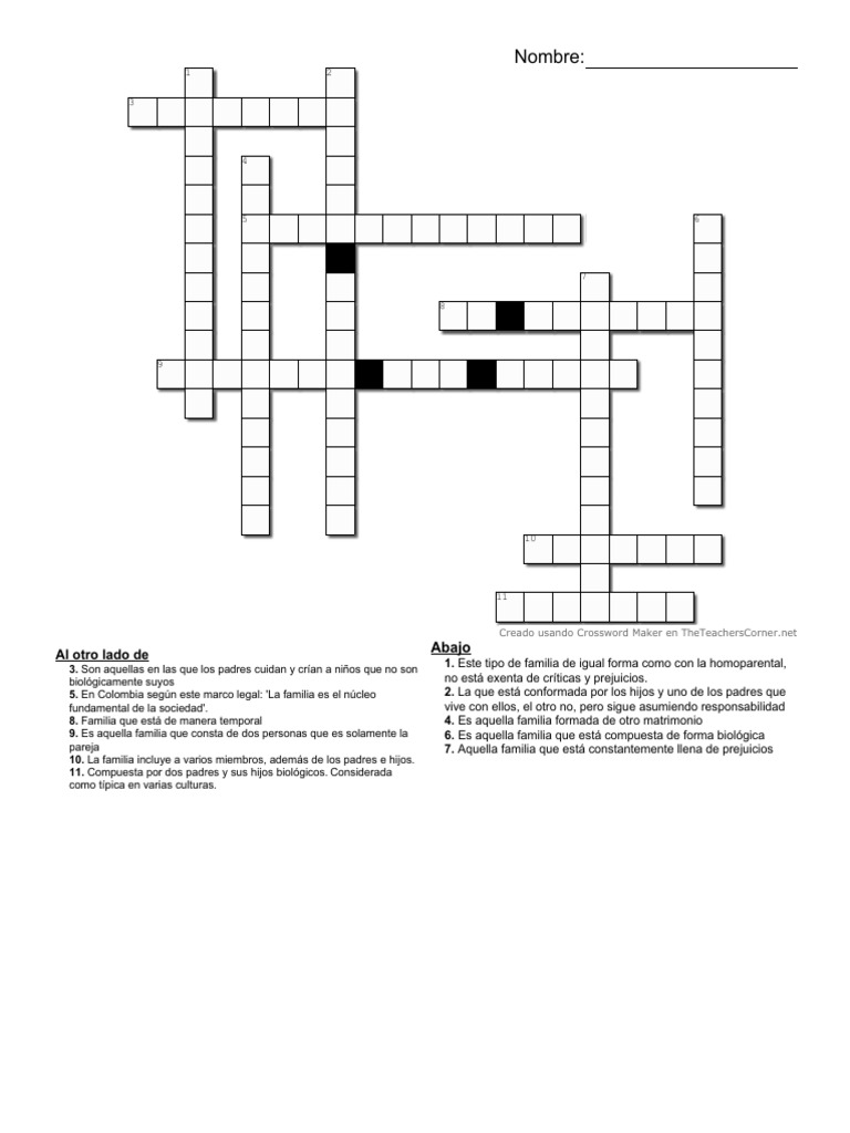 Crucigrama-Tipos de Familias | PDF