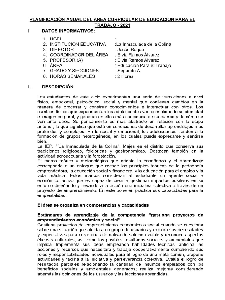 Plan Anual 2 Sec Ept | PDF | Aprendizaje | Iniciativa empresarial