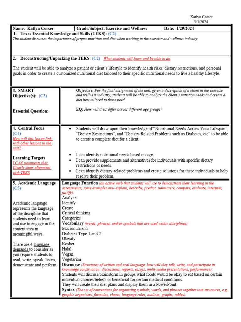 Edtpa Lesson Plan Guide K | PDF | Career & Growth | Self-Improvement