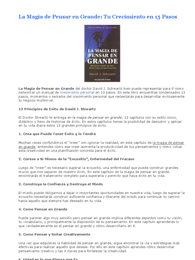 La Magia de Pensar en Grande: 13 Pasos | PDF | Desarrollo personal ...