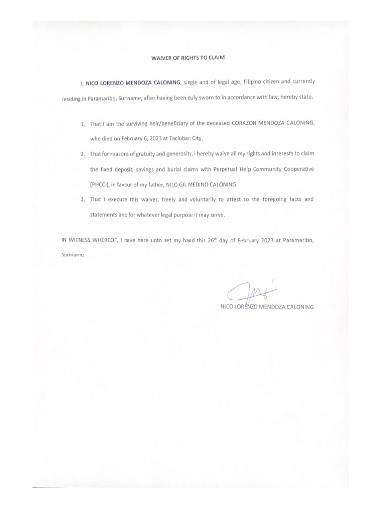 Waiver of Rights To Claim | PDF
