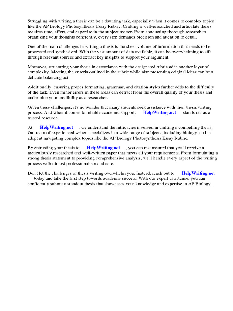 AP Biology Photosynthesis Essay Rubric | Download Free PDF ... AP Biology Photosynthesis Essay Rubric | Download Free PDF ...