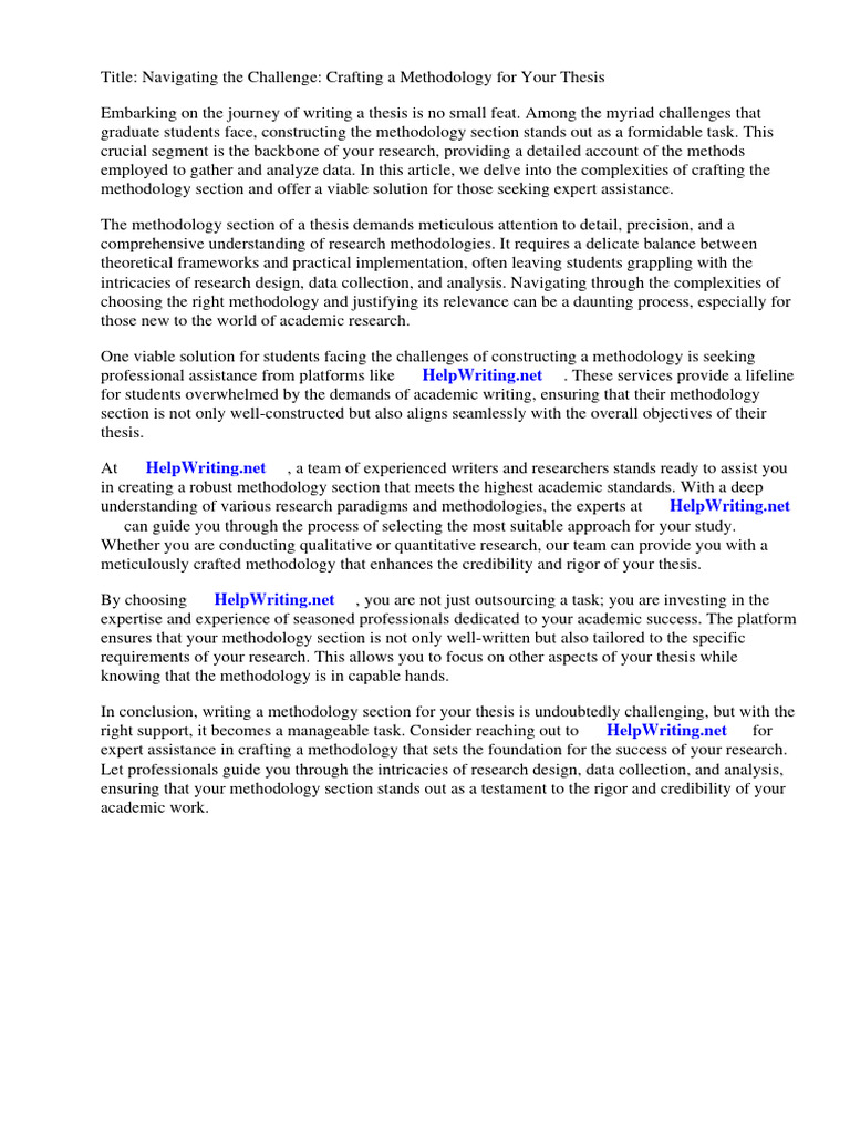 How To Write Methodology In Thesis Sample Download Free PDF